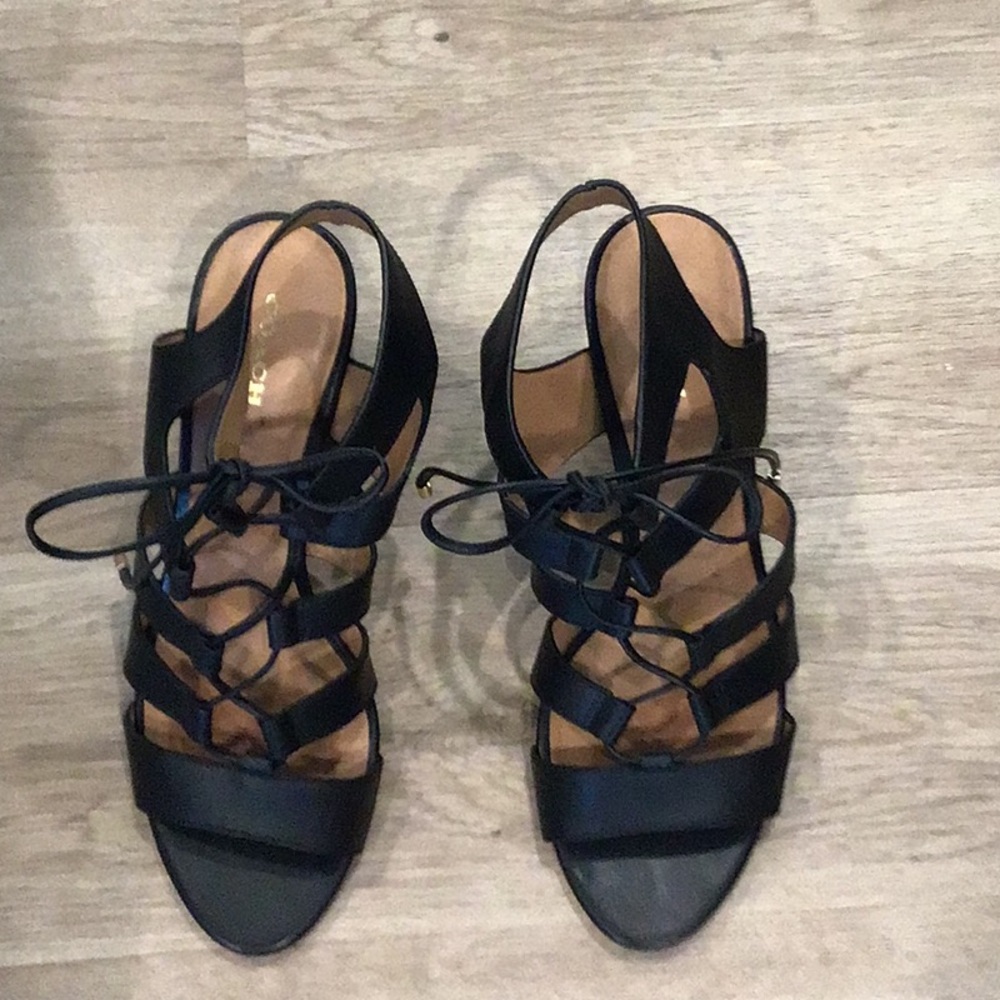 Coach 3 Inch Chunky Heel Black Lace Up Sandals Size 1… - Gem